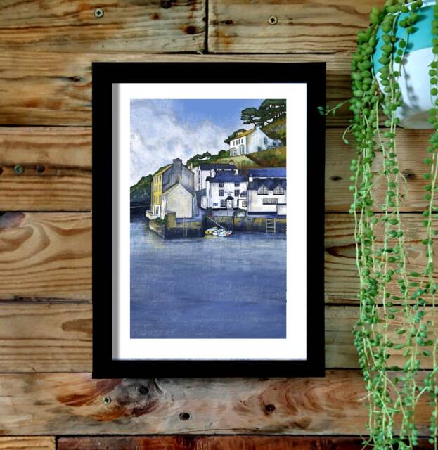 Polperro Blue Peter Print, Poster, Cornwall, Cornish Scene, Seaside Coastal - Wall Art- Unframed ...