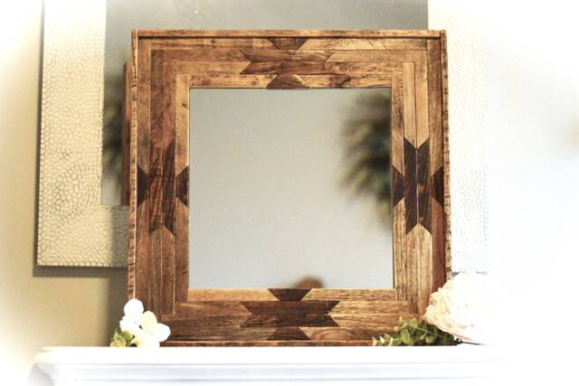 Southwestern Reclaimed Wood Mirror - Rustic Decor Framed Western Accent Boho Cabin Square Aztec ...