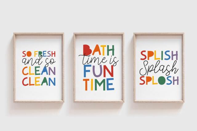Set Of 3 Kids Bathroom Prints, Wall Art, Decor, Signs, Rainbow Rules ...