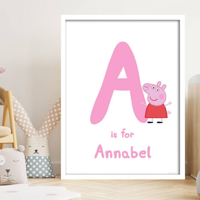 Peppa Pig Print - Letter & Personalised Name Pink Poster Wall Art by ...