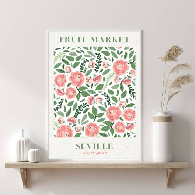 Seville Poster, Print, Spain Art Botanical Floral Decor, Flower Market ...
