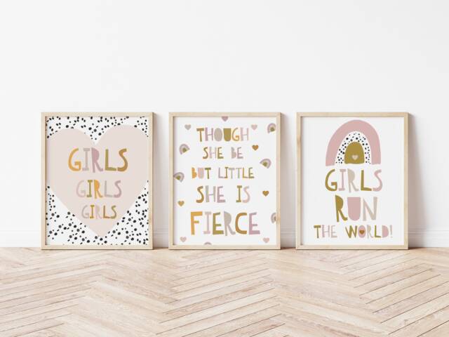Girls Room Wall Art Prints Posters Pictures 3 Pack Scandi Rainbow ...