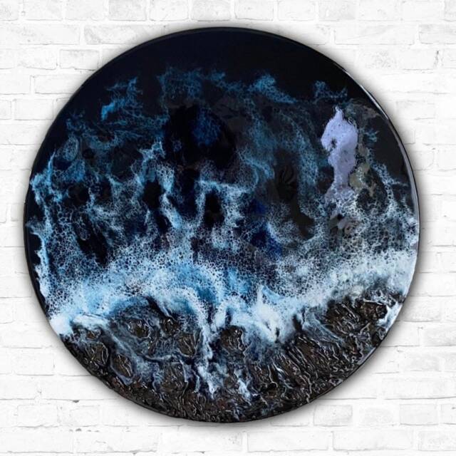 Ocean Art Wave Resin Abstract Fluid Painting, Coastal Seascape Beach On ...