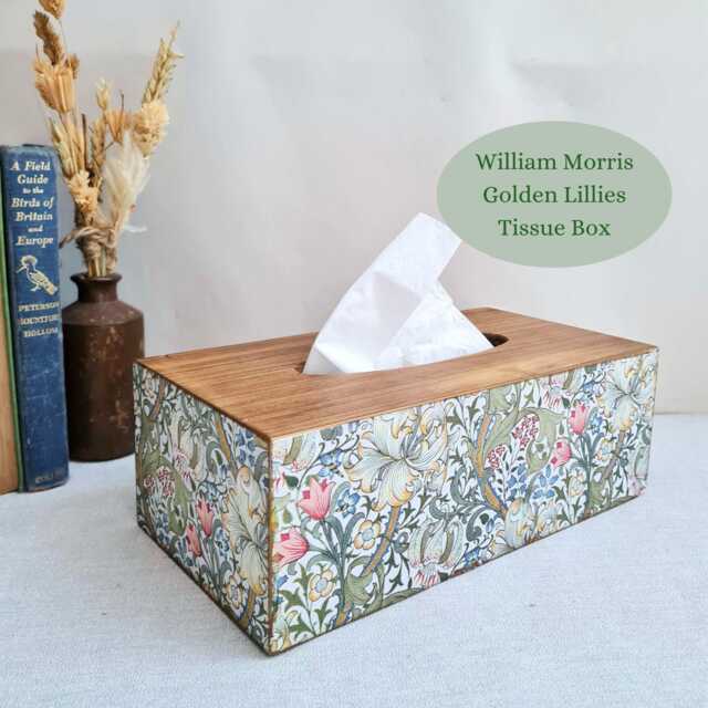 William Morris Golden Lily Tissue Box, Pink Floral Luxury Pine Cover ...
