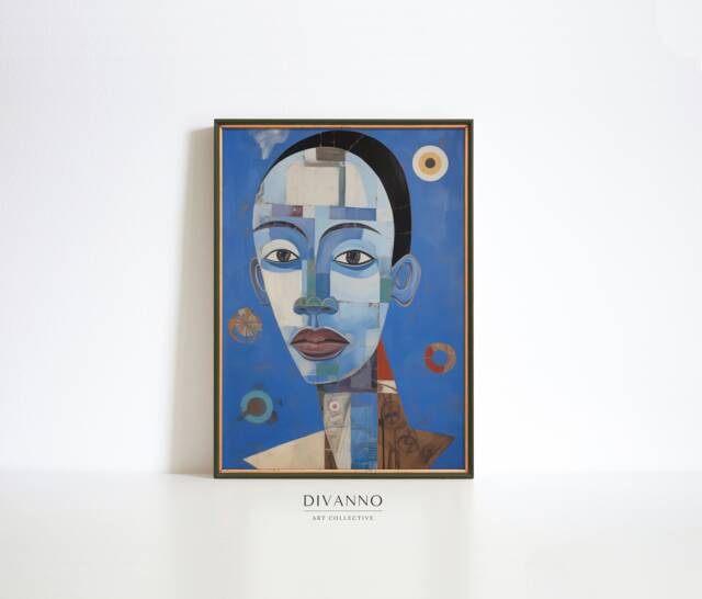 Abstract Portrait Art Print, Blue Period Wall Art, Modern Home Decor ...