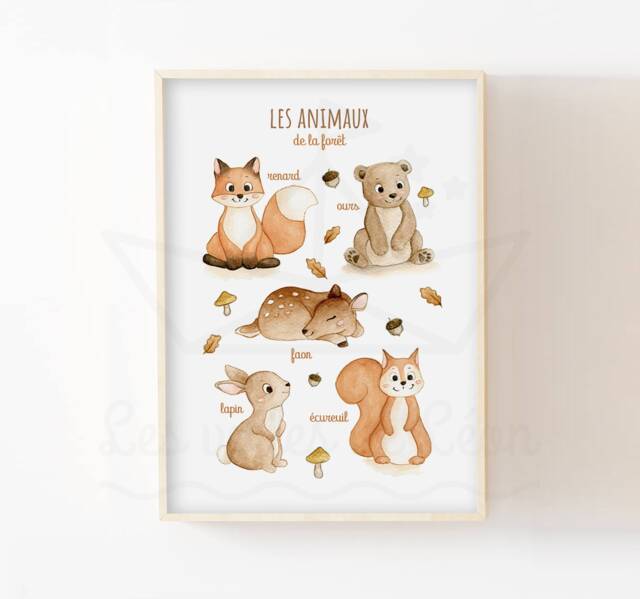 Forest Animals Poster 30x40cm, Baby Room Decoration, Nature Watercolor ...