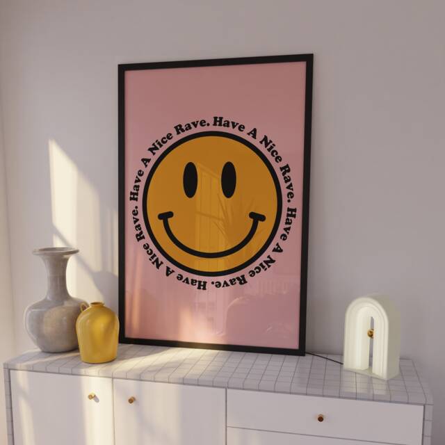 Acid Smile Face Print - Raving Music Poster Wall Art A5 A4 A3 House ...