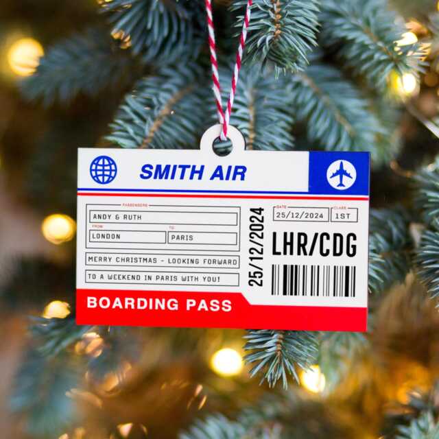 Personalised Boarding Pass Christmas Tree Decoration, Bauble, Custom ...