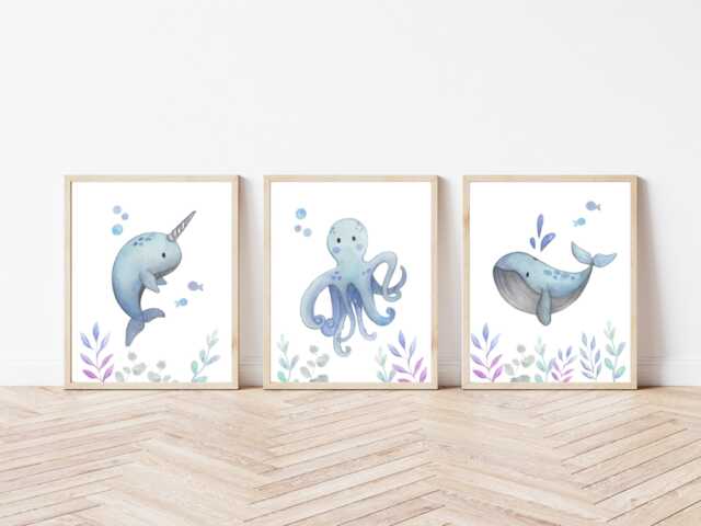 Watercolour Sea Creatures Print Set - Under The Nursery Prints Ocean ...