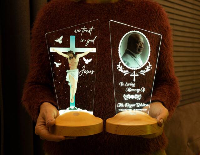 Personalized Memorial Funeral Prayer Card, Modern Light, Photo Led Lamp ...