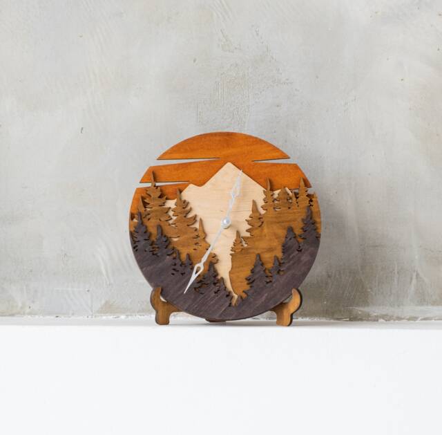 Mountain Wall Clock, Forest Landscape Nature Tree Wood Art, Forest ...
