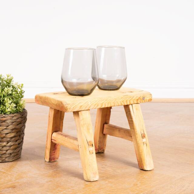 Mini Traditional Rustic Rectangular Barn Stool - Reclaimed Antique Elm ...