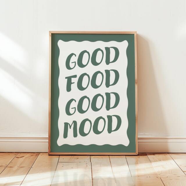 Good Food Mood, Slogan Quote Print, Typography Fun Kitchen Prints, Home ...