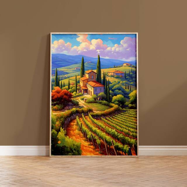 Tuscany Vineyard Print Italian Landscape, Wine Country Wall Decor by ...