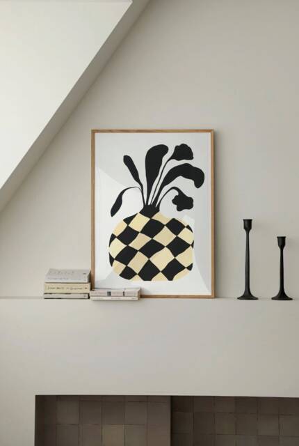 Handmade Scandi Modern Decor Contemporary, Checkered Vase Painting /Art ...