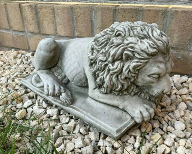 Resting Lion R Stone Statue -English Classical Animal Pillar Cap Garden ...