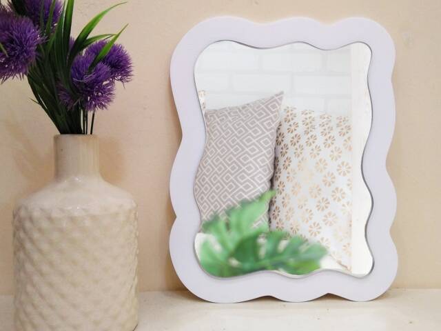 Snow White Wavy Mirror Wall Decor, Asymmetrical Tabletop Mirror, Irregular Shape Table Squiggle ...