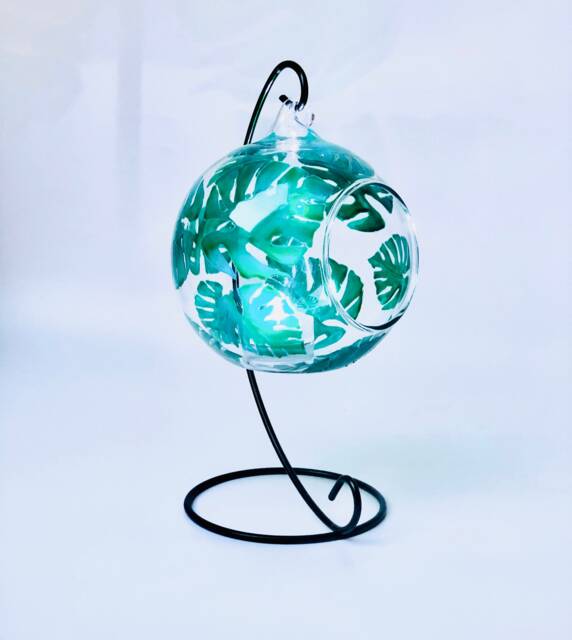 Tropical Leaf Monstera Glass Candle Holder, Hand Painted Tealight ...