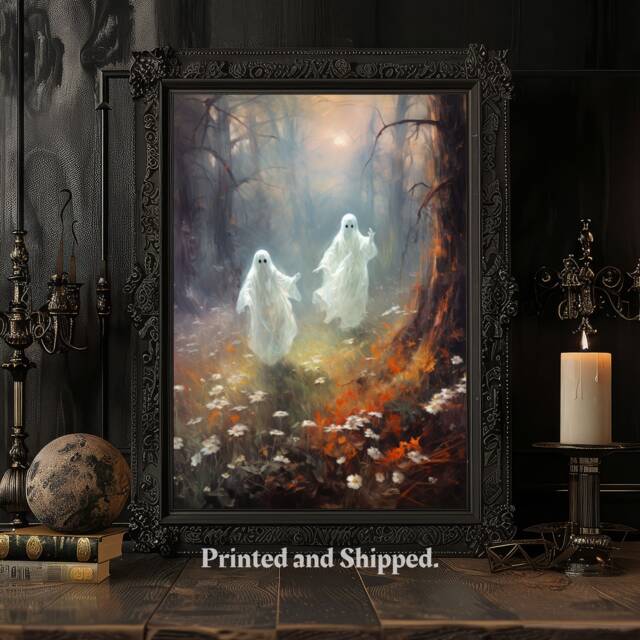 Happy Ghosts in A Forest Wall Art, Gothic Decor, Autumn Painting ...