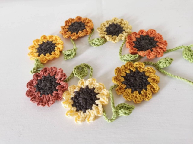 Hand Crochet Sunflower Bunting, Colourful Garland, Sunflower Wall ...