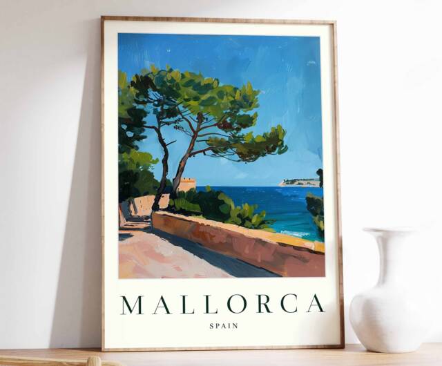 Mallorca Travel Poster Mediterranean Sea Print, Spain Wall Art by Etsy ...