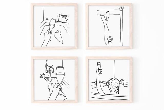 Abstract Prosecco Line Art, Wall Print, Art Drawing, Outline Bathtub ...