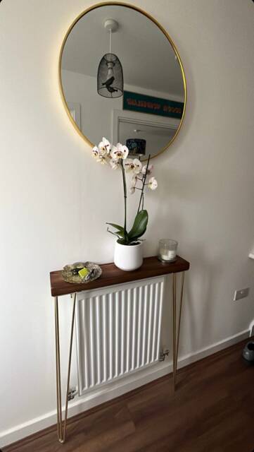 Dark Oak Console Table, Hallway Radiator Shelf, Rustic Wood Narrow ...