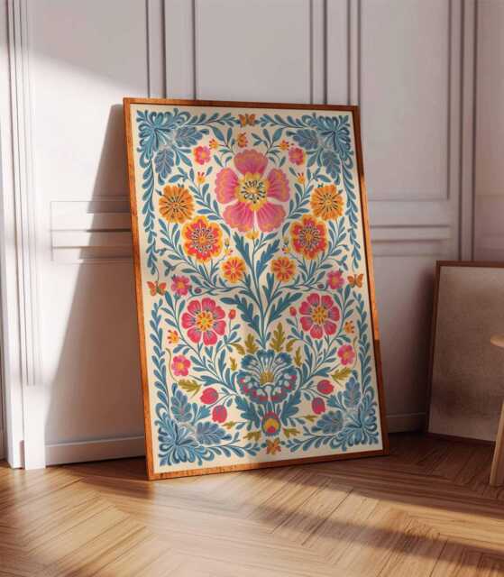 Vintage Mexican Poster, Prints, Decor, Traditional Latin Floral Print ...