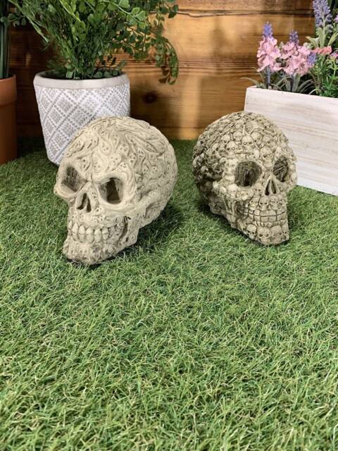 Stone Garden Pair Of Ghost/ Multi Skulls Gothic Human Head Ornament ...