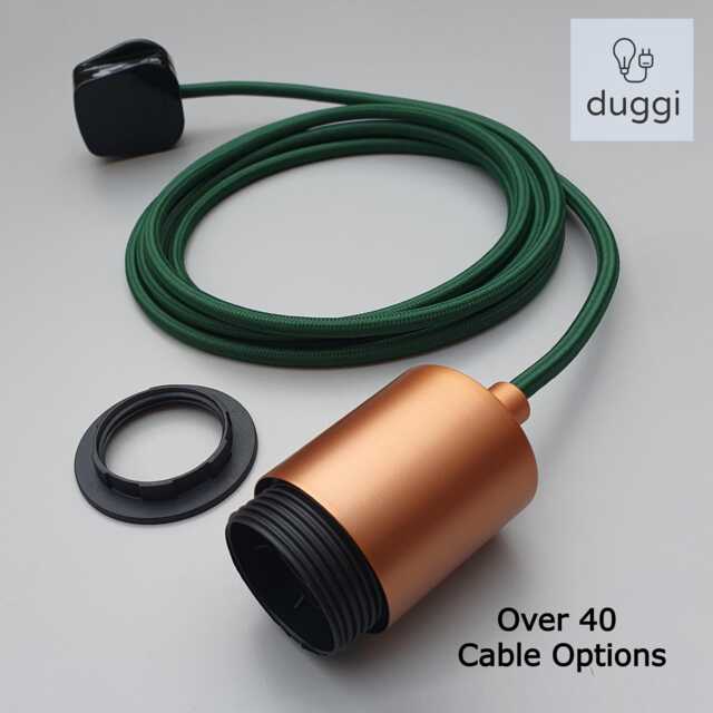 Brushed Copper Plug in Pendant Light - Fabric Cable, Threaded Lamp ...