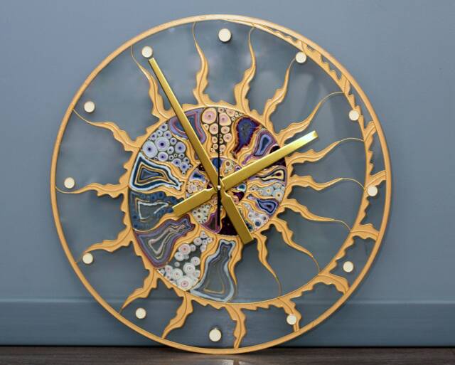 Large Golden & Purple Unique Chic Round Glass Clock. Big Skeleton ...