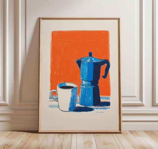 Moka Pot Coffee Art Set Of 2, Modern Kitchen Wall Prints, Italian ...