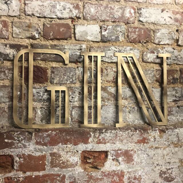 Gold Art Deco Gin Bar Sign , Rustic Metal Letters Home Lettering Drinks ...