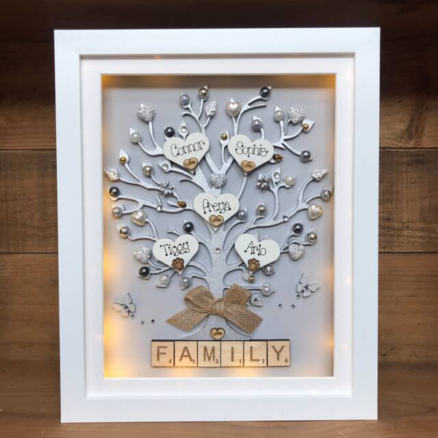 Personalised Family Tree Frame - Customised Names Box Handmade Birthday ...