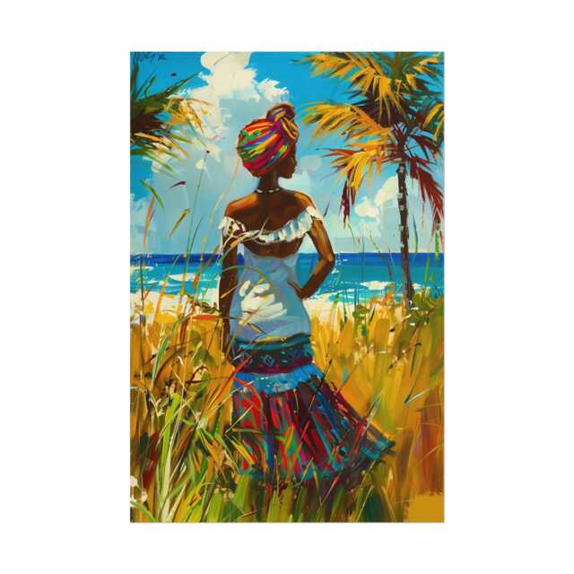 Dominica Art Poster Of Dominican Lady On Savannah in Headscarf ...