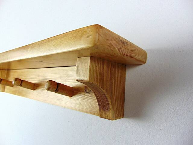 Coat Rack With Shelf in Natural Wax Finish - Handmade Solid Wood Wall ...