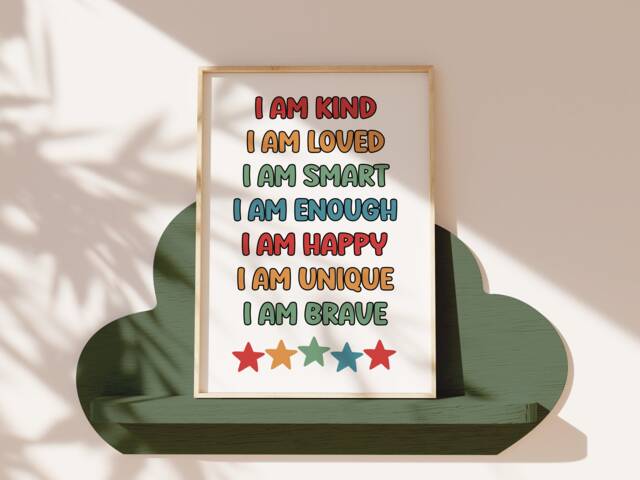 I Am Children's Affirmations - Wall Art Bedroom Print Strong Happy ...