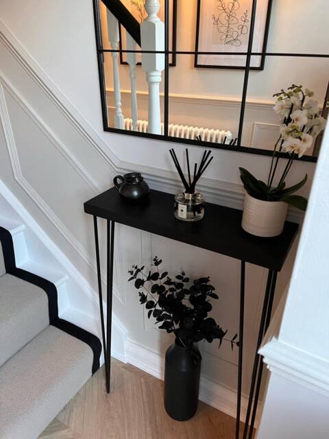 Solid Oak Hand-Made Console Table With Black Three Pin Hairpin Legs ...