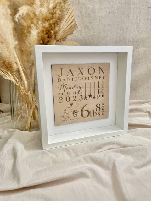 Framed Birth Plaque - Details New Born Baby Picture Frame Laser ...