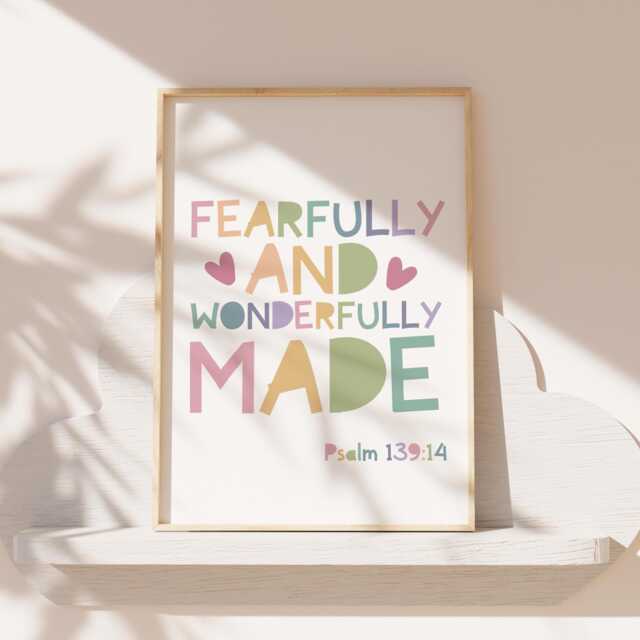 Fearfully & Wonderfully Made Print, Christian Wall Art, Girls Nursery ...