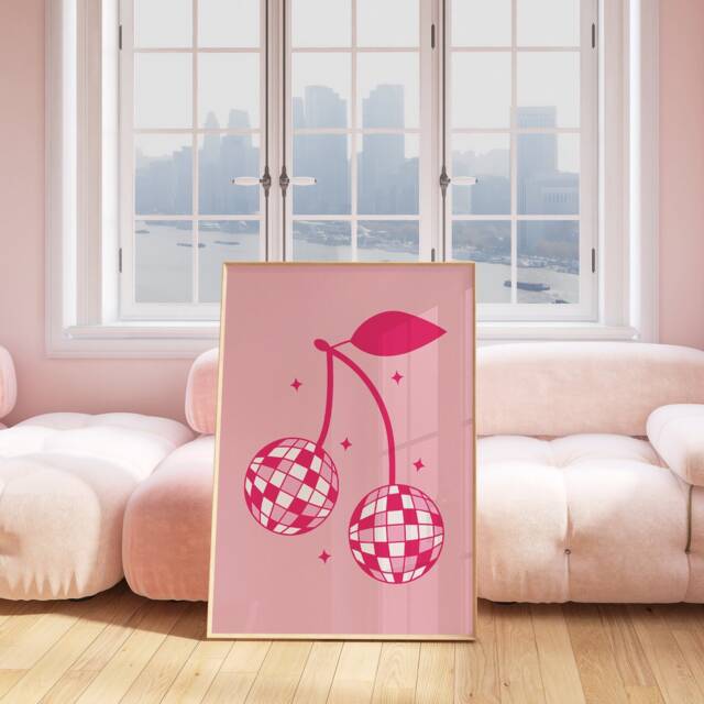 Cherry Disco Ball Print, Trendy Retro Wall Art, Print Pink, Gallery ...