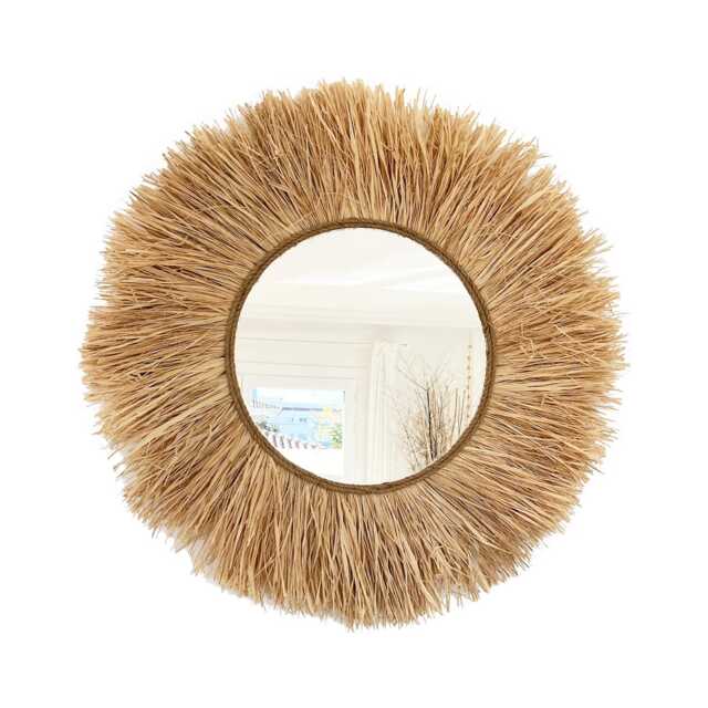 Raffia Mirror Wall Decor, Boho Round Boho Mirror Wall Decor Round ...