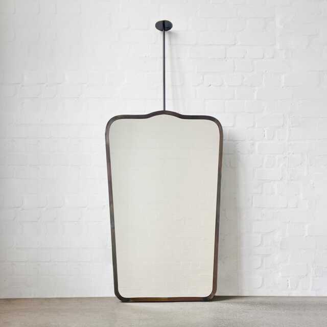 Mid-Century Ceiling Mounted Suspended Mirror With Bronze Patina Frame ...