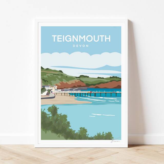 Teignmouth Beach Print - Devon Seaside Wall Art Coastal Travel Poster ...