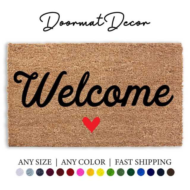 Welcome Red Heart Doormat - Flocked Coir Outdoor Rug For Entryway Decor ...