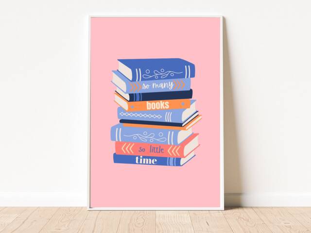 Blush Stack Of Books Art Print - So Many Little Time Peach Pink Book ...