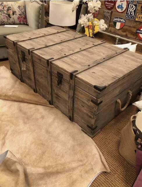 Recycled Wooden Lockable Trunk With Additional Removable Trays Coffee ...