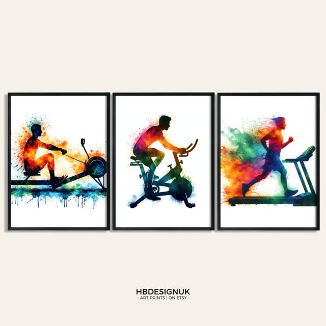 Home Gym Poster Print - Set Of 3 Posters - Watercolour Wall Art Mens ...