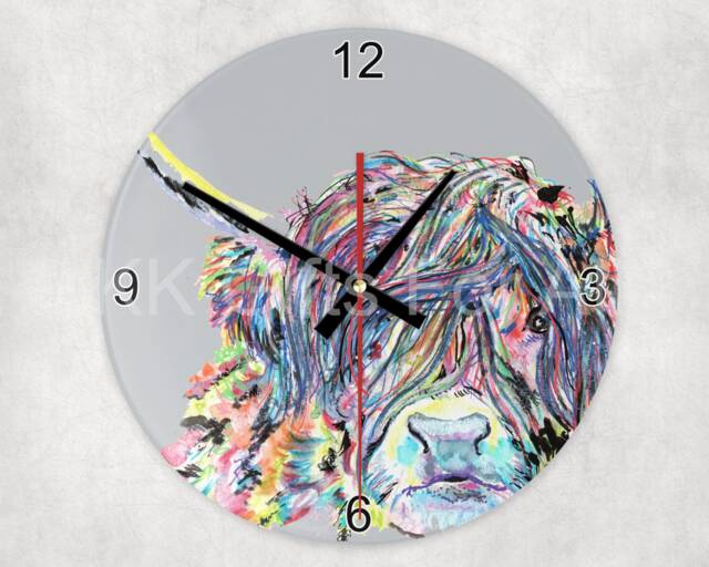 Highland Cow Glass Clock, Rainbow Home Decor, Lover Gifts, Colourful ...