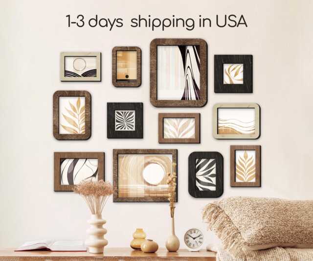 12 Pieces Wall Mounted Wooden Photo Frame Set Different Size Frames ...